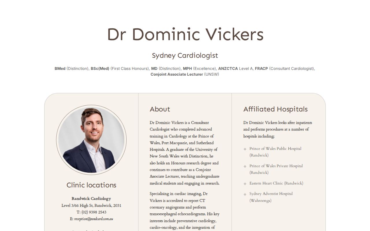 Dr Dominic Vickers - Sydney Cardiologist